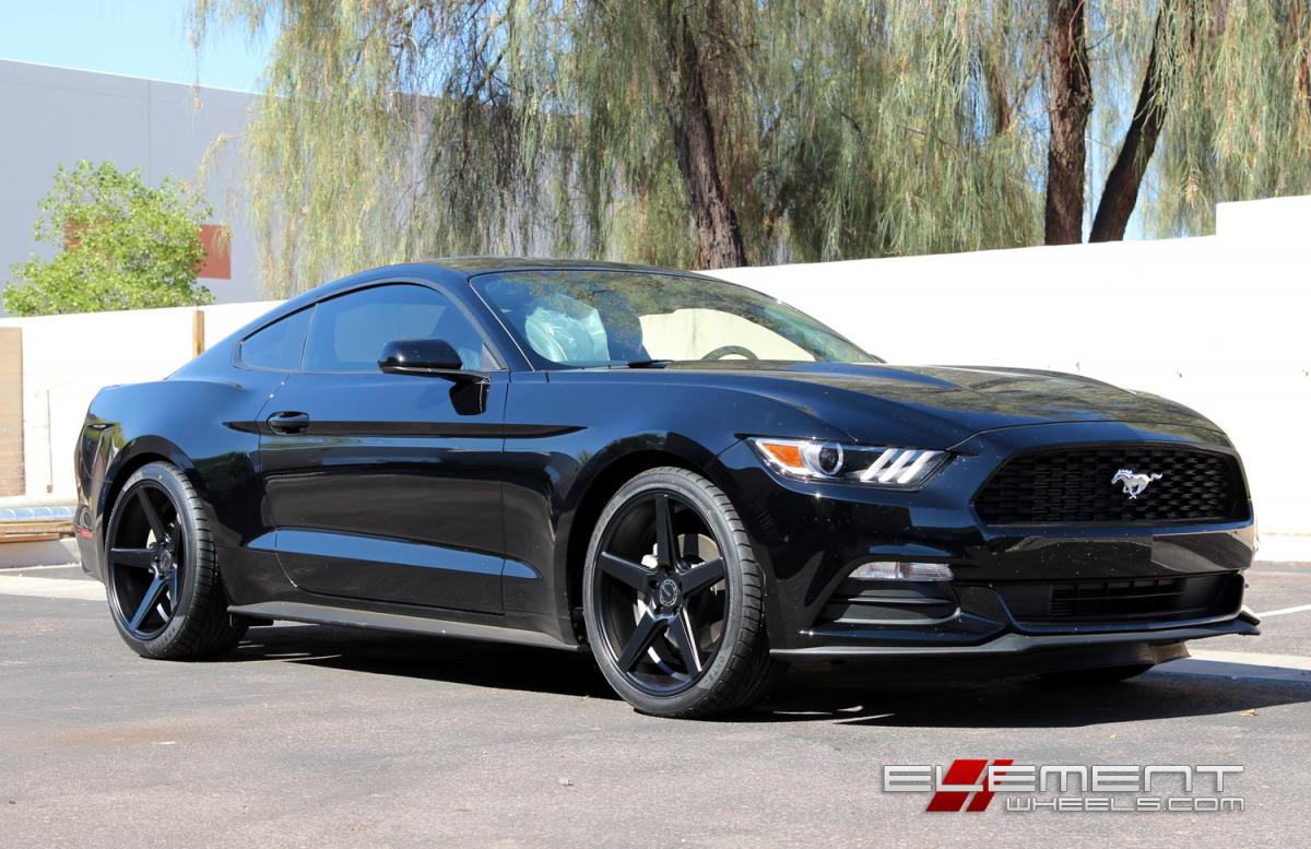 20 inch Staggered KMC District Black Wheels on 2015 Ford Mustang w ...